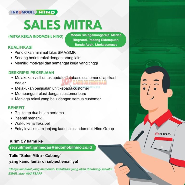 Loker SMA SMK D3 S1 Di PT Indomobil Hino Group Medan 2024