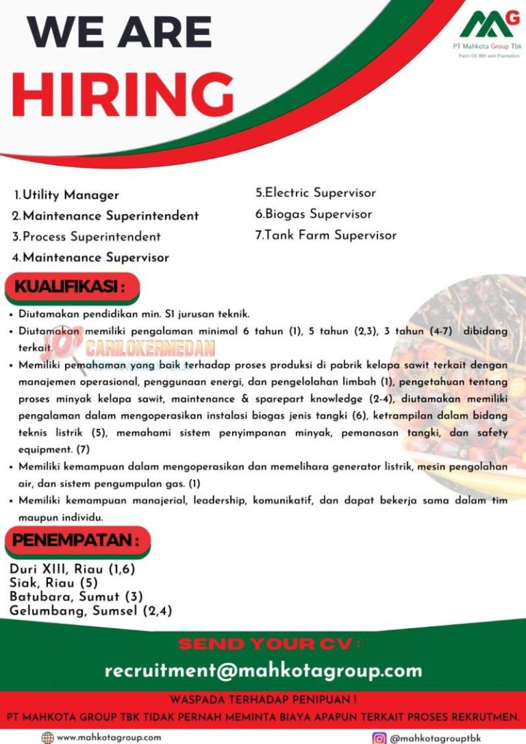 Loker S1 Di PT Mahkota Group Tbk Batubara Sumut Juli 2025