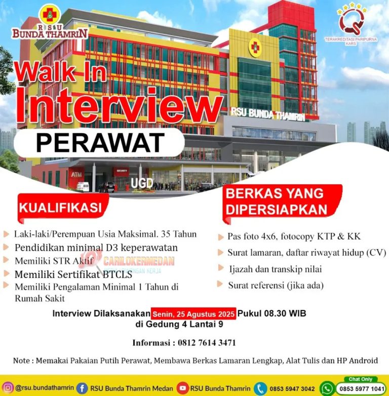 Loker D3 S1 Di RSU Bunda Thamrin Medan Agustus 2025