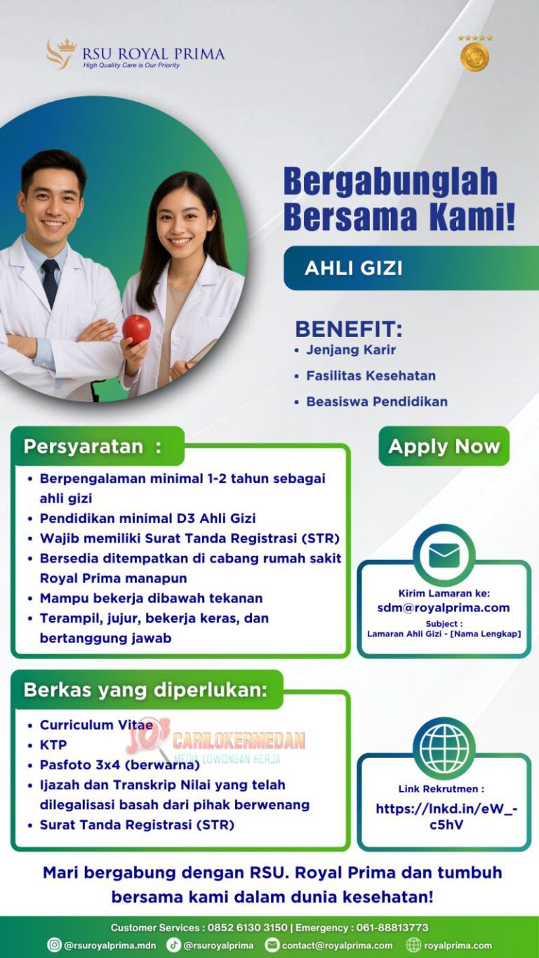 Loker SMA SMK D3 S1 Di RSU Royal Prima Medan Oktober 2025